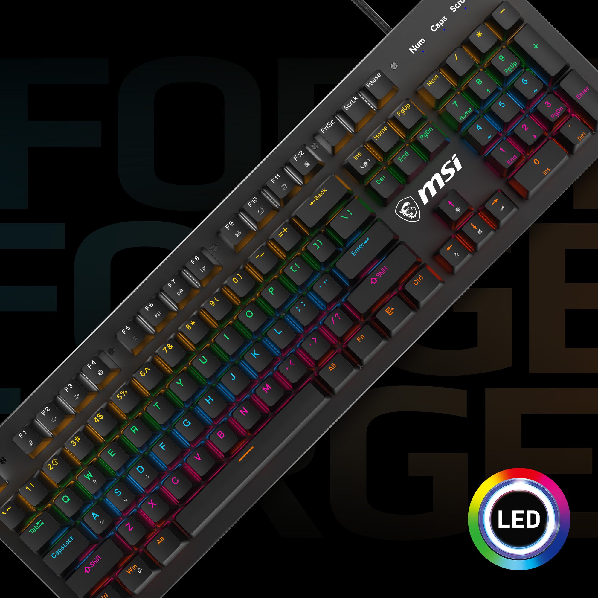 MSI FORGE GK300 Gaming Keyboard, Clicky Blue Mechanical Switches, 9 ...